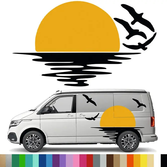 Klistremerke Design For Bobil Tilhenger Sol Solnedgang Fugler Hav ...