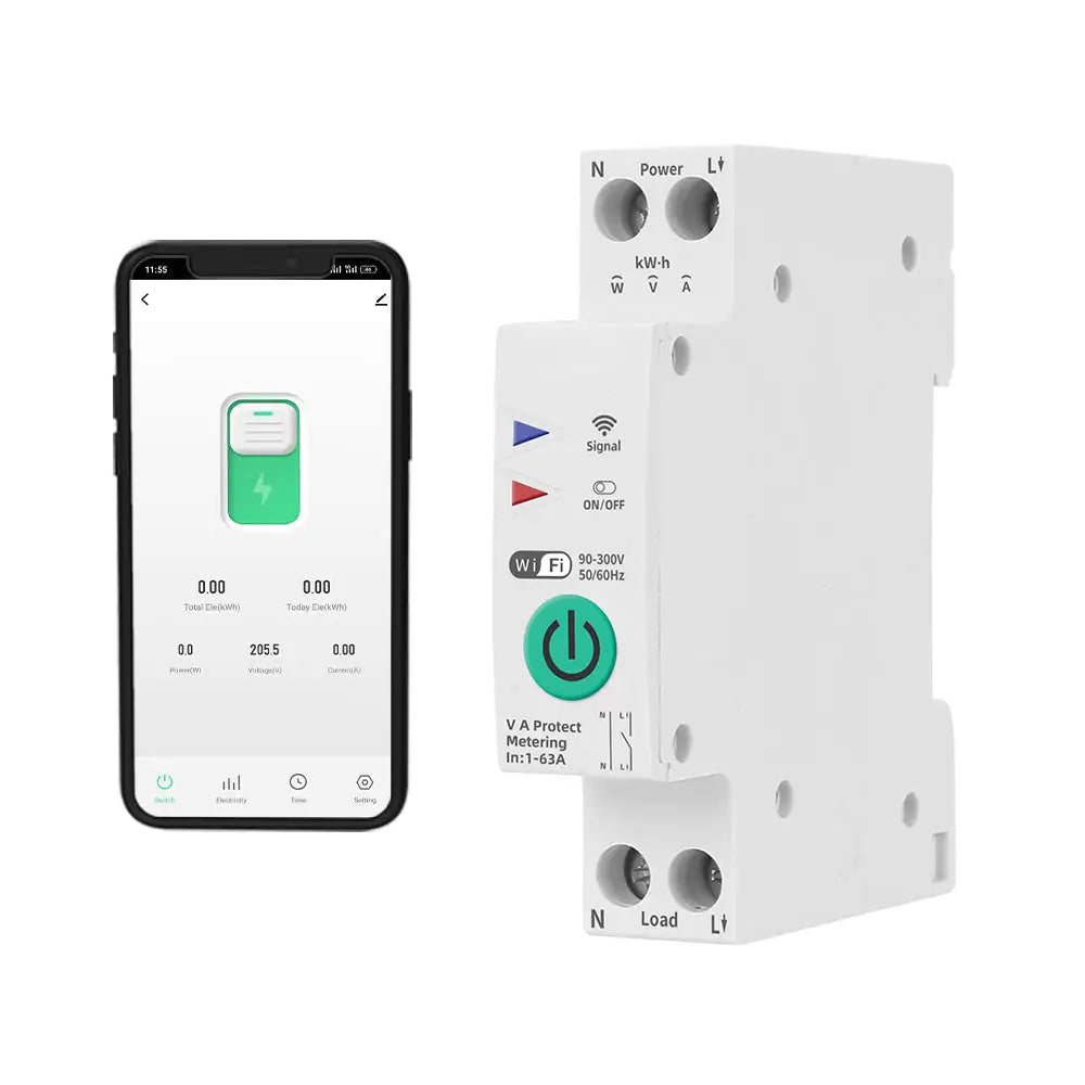 Relé 63A WiFi Tuya Smart Life Strømmåler Sikring - Nomax.no